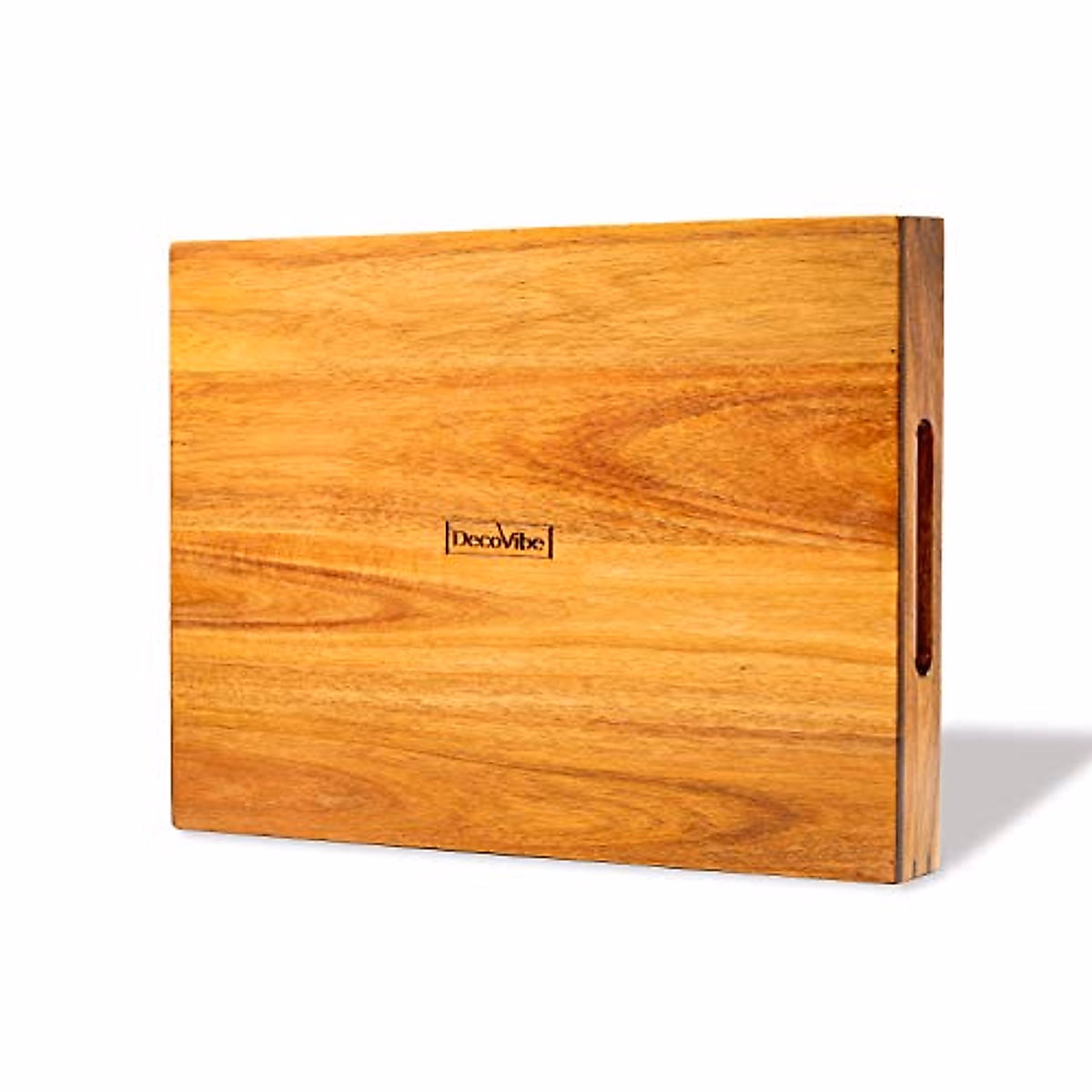 DecoVibe Acacia Wood Serving Tray with Handles - Rustic Wooden Tray for Living Room - Decorative Ottoman Wood Tray - 16" x 12" x 2" Large Food Trays for Ottomans, Coffee Table, Breakfast, Bed, Couch