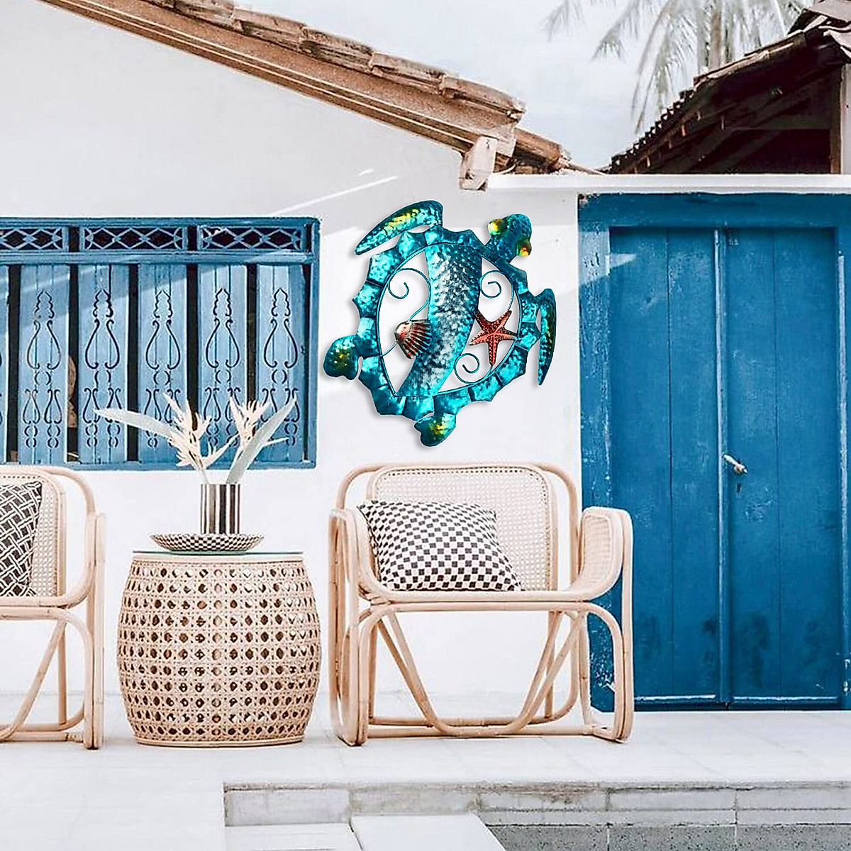 Large Metal Ocean Turtle, 15.7 Inch Metal Sea Turtle Wall Decor Outdoor Metal Sea Turtle Sculpture for Garden Home Living Room Bedroom Aquarium Ocean Themed Wall Decoration