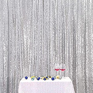 Poise3EHome Silver Sequin Backdrop Curtain, 10Ft x 10Ft Silver Glitter Backdrop Curtains, Sequence Xmas Thanksgiving Backdrop Drapes for Wedding Party Festival Decor