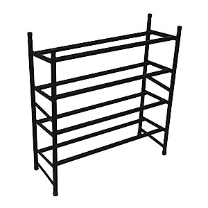 CATDMO 2-Tier Free Standing Shoe Rack Metal Iron Stackable and extensible design. 4 Pair Shoe Shelf Tower Storage Organizer, Black，41.5" (W) x 9" (D) x 14" (H) (Black) KNE-SRIRAC12