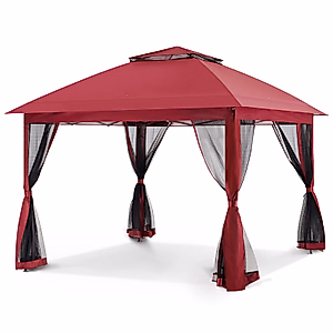 UDPATIO 11'x11' Pop up Gazebo Canopy Tent, Outdoor Patio Waterproof Gazebo with Mosquito Netting for Lawn, Garden, Backyard and Deck, Red