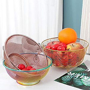 QIBOORUN Fruit Basket Bowl Stainless Steel Fruit Storage Basket Wire Bowl for kitchen with Bread Vegetables , Sleek Design With Sturdy Steel Construction -Rainbow