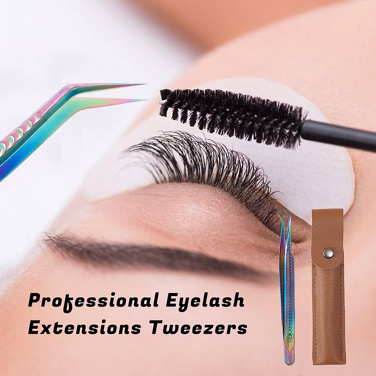 Kolybel Eyelash Extension Tweezers Professional Precision Stainless Steel Lash Extension Tweezers for Mega Volume and Mink Eyelashes Extensions Applying Curved Tips（Color-K05)