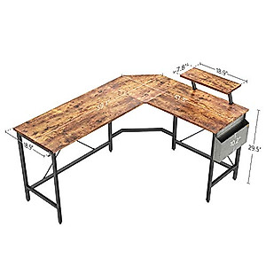 Cubiker Modern L-Shaped Computer Office Desk, Corner Gaming Desk with Monitor Stand, Home Office Study Writing Table Workstation for Small Spaces