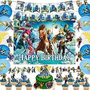 Liphontcta 101pcs Game Theme Party Supplies Includes Birthday Banner, Hanging Garden Sculpture Outdoor Decoration