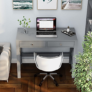 ChooChoo Home Office Desk Writing Computer Table Modern Design Desk with Drawers (Grey)