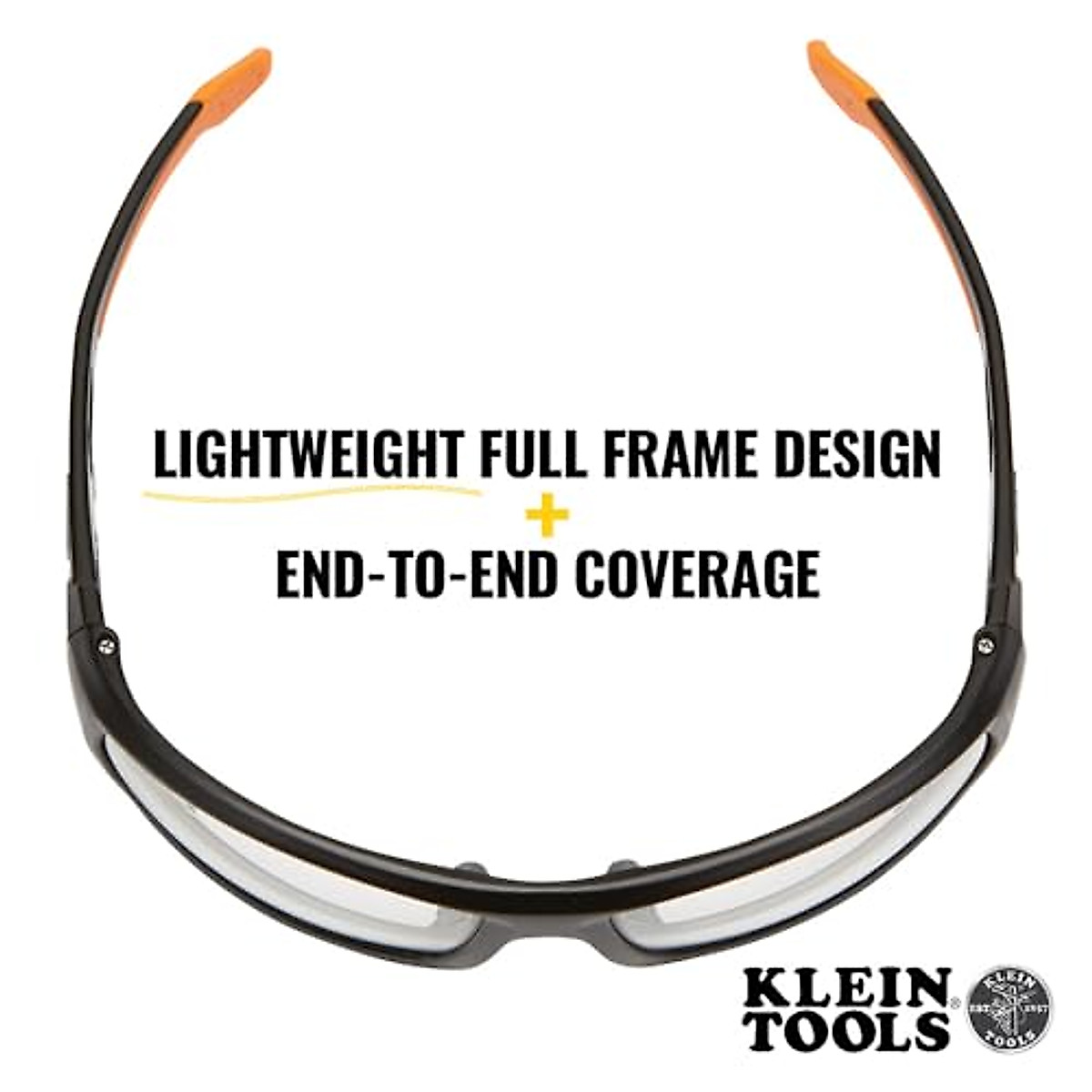 Klein Tools 60163 Safety Glasses, Professional PPE Protective Eyewear with Full Frame, Scratch Resistant and Anti-Fog, Clear Lens, 5.6 x 4 inch