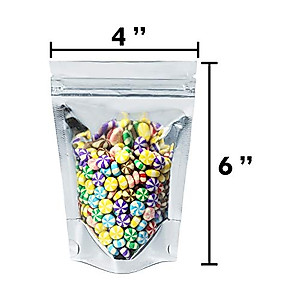 QQ Studio Clear Window Aluminum Mylar Heat Sealable Standup QuickQlick™ Bags (100 Pack) (Clear/Silver, Standup 2oz)