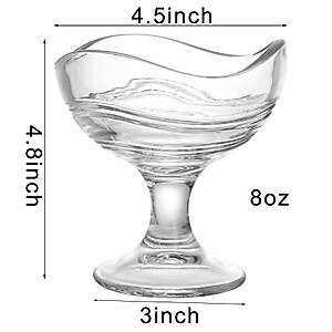 SOUJOY 6 Pack Glass Footed Dessert Bowl, 8oz Ice Cream Cup, Clear Haavy Duty Parfait Fruit Cup for Sundae, Ice Cream, Cocktail, Salad, Condiment, Trifle