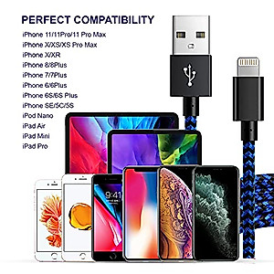 3 Pack 10FT iPhone Lightning Cable Apple Charger Cord Nylon Braided USB to Lightning Cable [Apple MFi Certified]