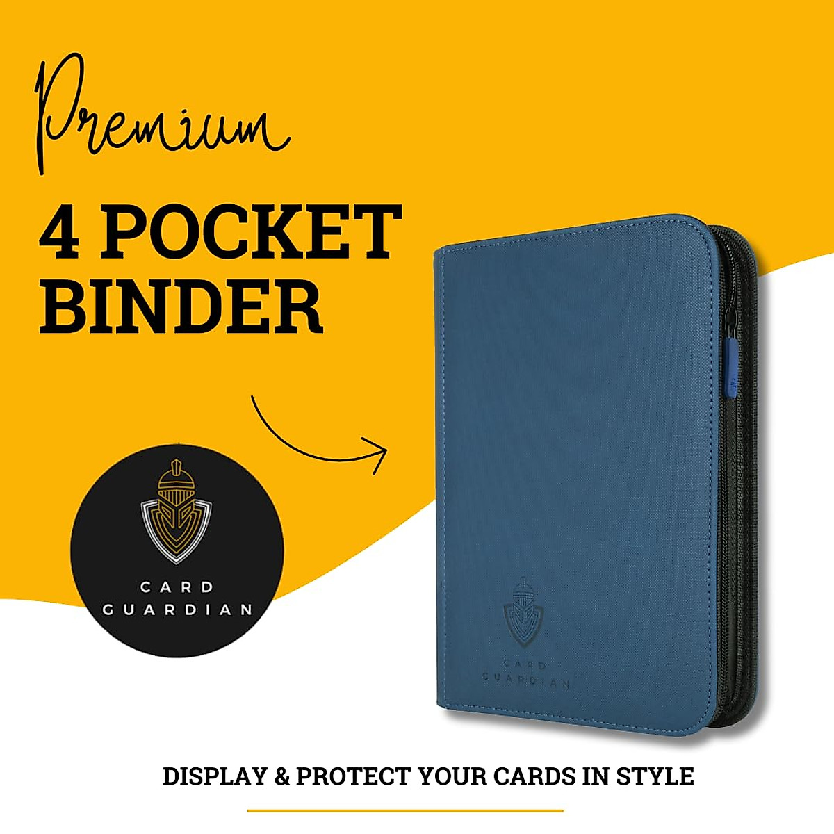 Card Guardian - 4 Pocket Premium Binder for 160 Cards (Black) | Zipper Closure and Side Loaded Pockets | Compatible with Trading & Sports Cards including Magic the Gathering, Yugioh, Baseball Cards