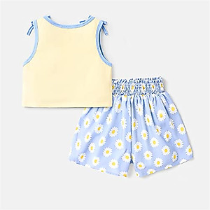 Disney Mickey and Friends Toddler Girl 2 Piece Outfits Set Sleeveless Tank Top and Shorts Set Light Blue 4-5 Years
