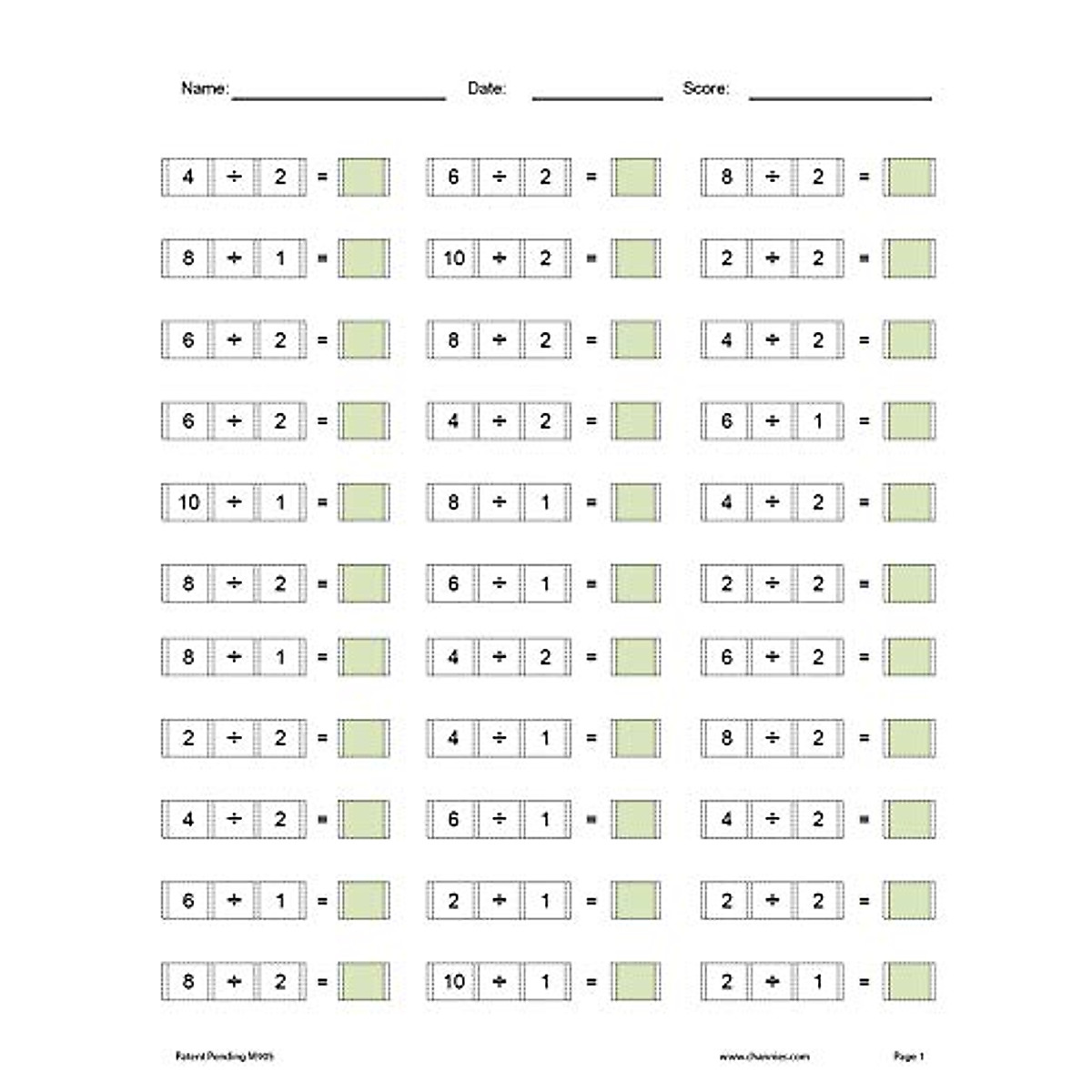 Channie’s One Page A Day Single Digit Level 1 Beginner Visual Division Workbooks for Easy Teaching & Learning Grade 3-5 Size 8.5” x 11” Summer School, Summer Bridge