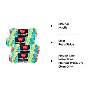 Red Heart Super Saver Yarn (4-Pack of 5oz Skeins) (Retro Stripe)