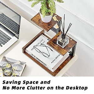 Gannyfer Wood Desktop Shelf - Freestanding Small Bookshelf Desk Supplies Organizers, 3 Tier Storage Display Rack Office Decor, Stand Shelves with Metal Frame for Books/Plants/Toys