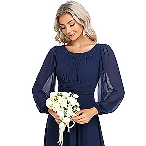Ever-Pretty Womens Floor Length Long Sleeve Empire Waist A-Line Maxi Bridesmaid Dress Navy Blue US14