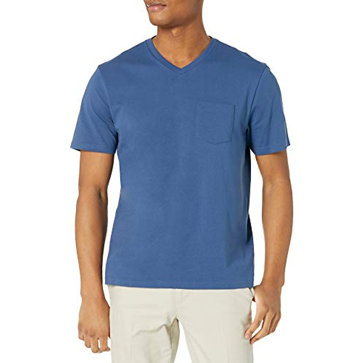 Amazon Essentials Men's Regular-Fit Short-Sleeve V-Neck Pocket T-Shirt, Pack of 2, Blue/Charcoal Heather, X-Large