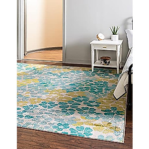 Unique Loom Azalea Collection Area Rug - Encore (Square 7' 10" x 7' 10", Blue/Ivory)