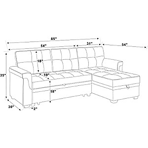 Oadeer Home 86" Reversible Sleeper Sofa with Chaise Storage Sectional, Light Gray