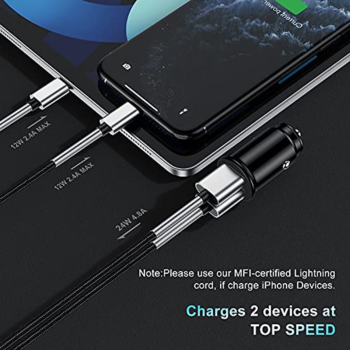 iPhone Car Charger, [Apple MFi Certified] 24W Dual USB Car Charger Adapter Plug with 2Pack 6ft Lightning Cable,iPhone Charging Cord for Apple iPhone 13 Pro/12 Mini/11/Xs Max/XR/X/8 Plus/7/6s/5/iPad.