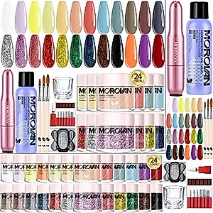 Morovan Acrylic Nail Kit With Everything - 24 Colors Glitter Acrylic Powder With Nail Drill Monomer Acrylic Nail Liquid Nail Kit Set Professional Acrylic With Everything DIY Supplies Nail Art Design