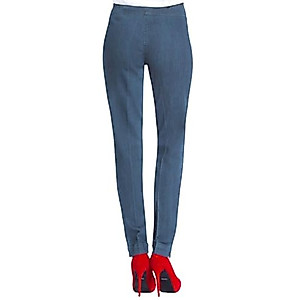 SLIM-SATION Women's Wide Band Regular Length Pull-on Straight Leg Pant with Tummy Control, Denim, 12