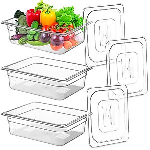 Cezoyx 3 Pack 1/2 Size Food Pans with Lids, 4 Inch Clear Food Pans, Acrylic Commercial Food Containers for Kitchen, Restaurant and Cafeterias