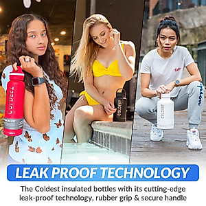 Coldest Insulated Water Bottle with Handle Lid | Leak Proof, Insulated Stainless Steel, Triple Walled, Sport Thermos Bottles, Metal Flask (‎Matte Black, 21 oz)