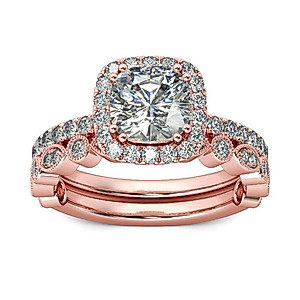 Greendou Fashion Jewelry 14k Rose Gold Plated Sterling Silver Round Clear Zirconia Flower Halo Ring Set (10)