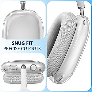 Clear AirPods Max Case and Leather Airpod Max Automatic Sleep Function Protective Headphones Case,Inesore for Apple Airpods Max Case Accessories Anti Scratch dust Prevention(Black Case+Clear Case)