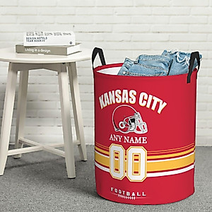 Kansas City Laundry Hamper, Personalized Football Style Laundry Basket, Custom Name and Number Collapsible Storage Basket with Handle Gift for Bedroom Bathroom