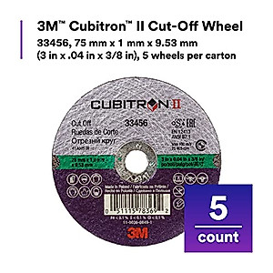 3M Cubitron II Cut-Off Wheel 33467, High Performance, Fast Cutting, Long Lasting, 4-1/2 in x 0.04 in x 7/8 in, 5 Wheels/Carton