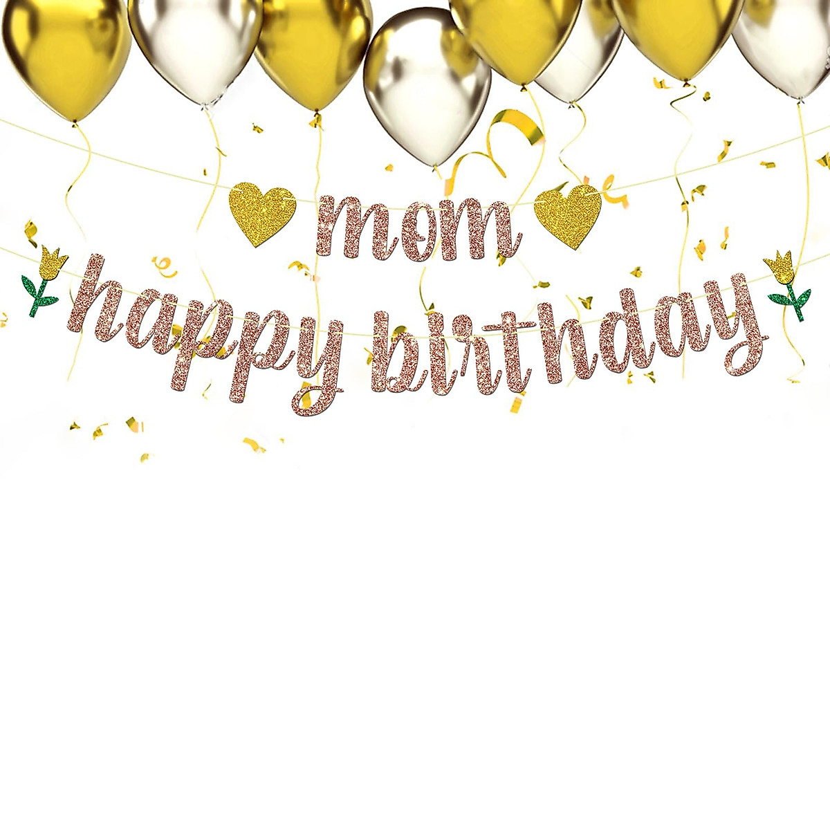 Rose Gold Glitter Mom Happy Birthday Banner - Mother's Birthday Party Decorations - Women's Birthday Party Supplies