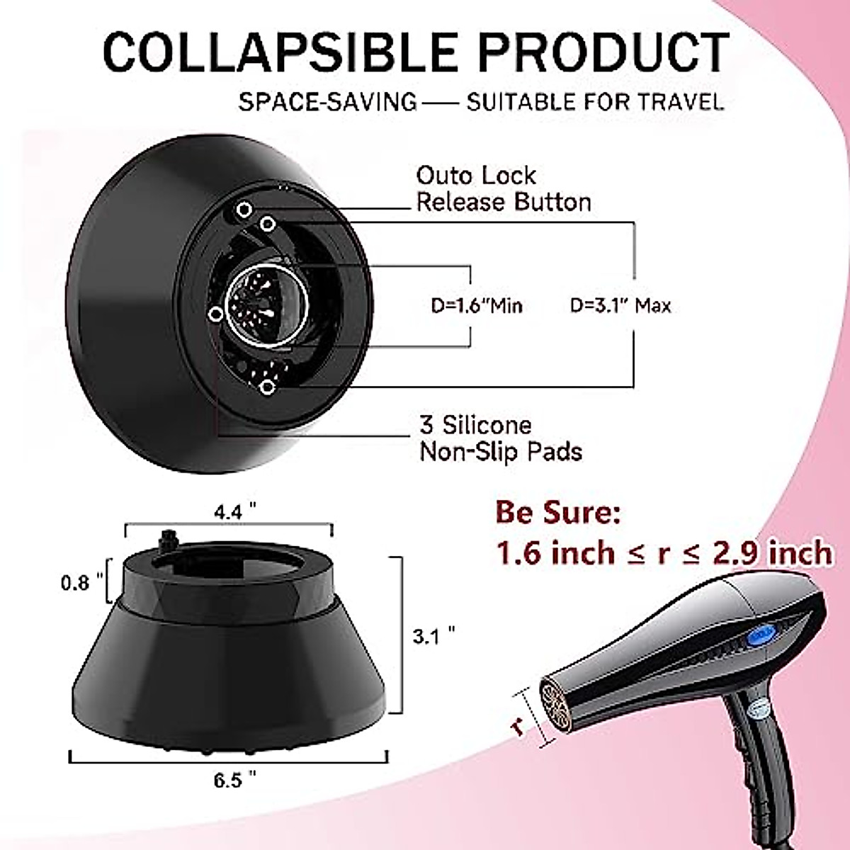 Diffuser Attachment for Hair Dryer, Hair Diffuser, Hair Diffuser for Curly Hair, 2023 Upgrade Universal Collapsible Diffuser for Hair Blow Dryer Travel Gifits Defuzzer Hairdryer for Wavy Women, Black