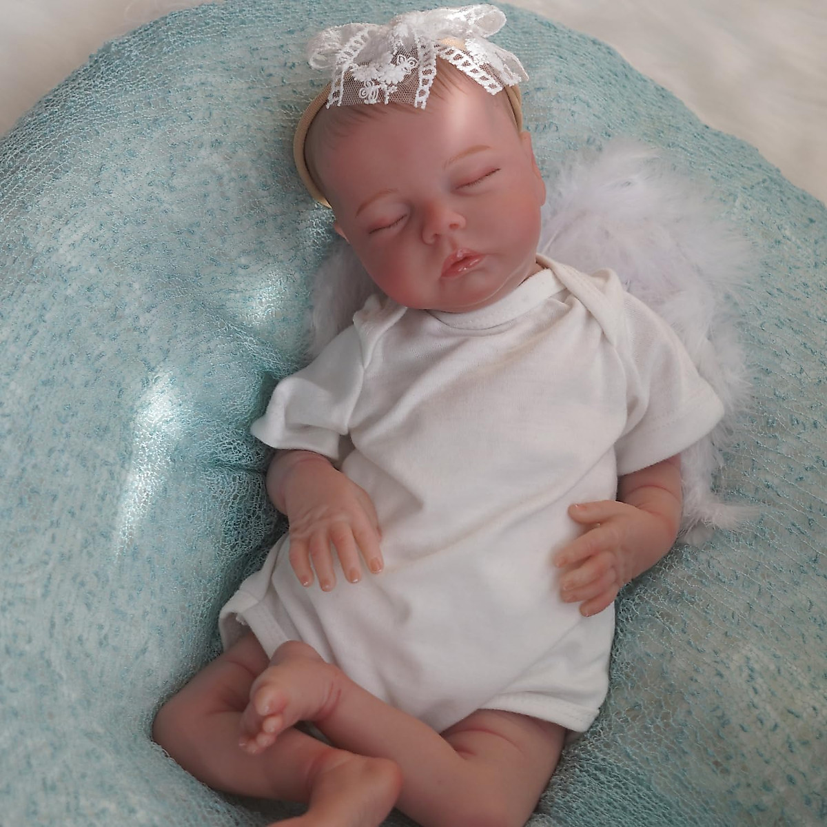 KSBD Reborn Baby Dolls Delilah with Realistic Veins, 18 inch Sleeping Newborn Baby Girl Doll, Lifelike Vinyl Silicone Reborn Doll with Weighted Cloth Body, Advanced Painted Gift Set for Kids Age 3+