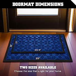G128 Home Entrance Blue Geometric Floral Pattern Door Mat | 17x29.5 in | Thick Absorbent Natural Rubber Non Slip, Indoor/Outdoor, Easy Clean, Welcome Mats for Front Door/Patio/Garage