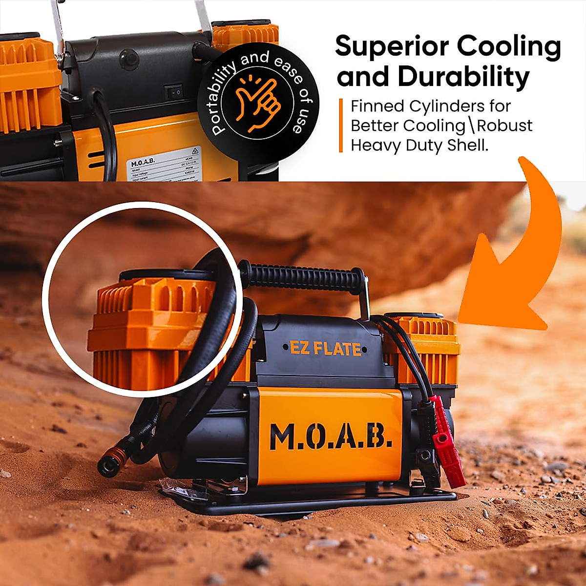 EZ FLATE M.O.A.B. Dual Air Compressor for 4x4 Offroad Vehicles, Fast Inflation, 12V Power, Easy to Use, Storage Bag