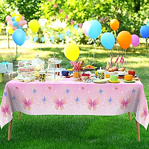 Butterfly Tablecloth 2 Pack Pastel Plastic Tablecloth Butterfly Table Cloth Disposable Butterfly Table Cover for Butterfly Baby Shower Decorations Spring Theme Birthday Party Supplies, 108 x 54 Inch