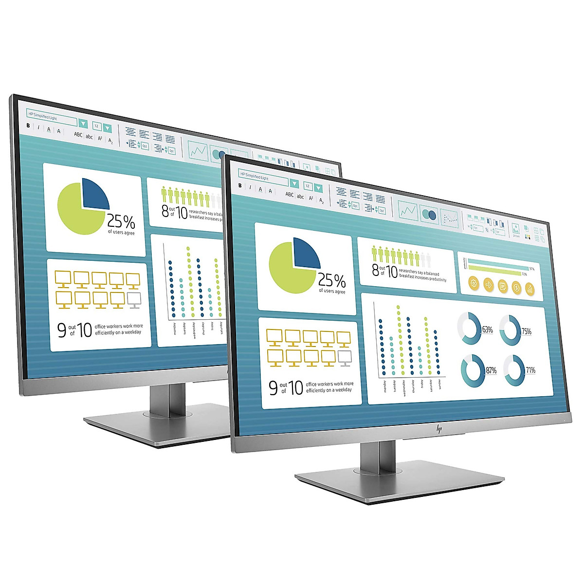HP EliteDisplay E273 27 inch 4-Way adjustabile Monitor (1FH50A8) - (1920 x 1080) Full HD - (1x DisplayPort 1.2, 1x HDMI, 1x VGA, 3X USB 3.0) - Pack of 2