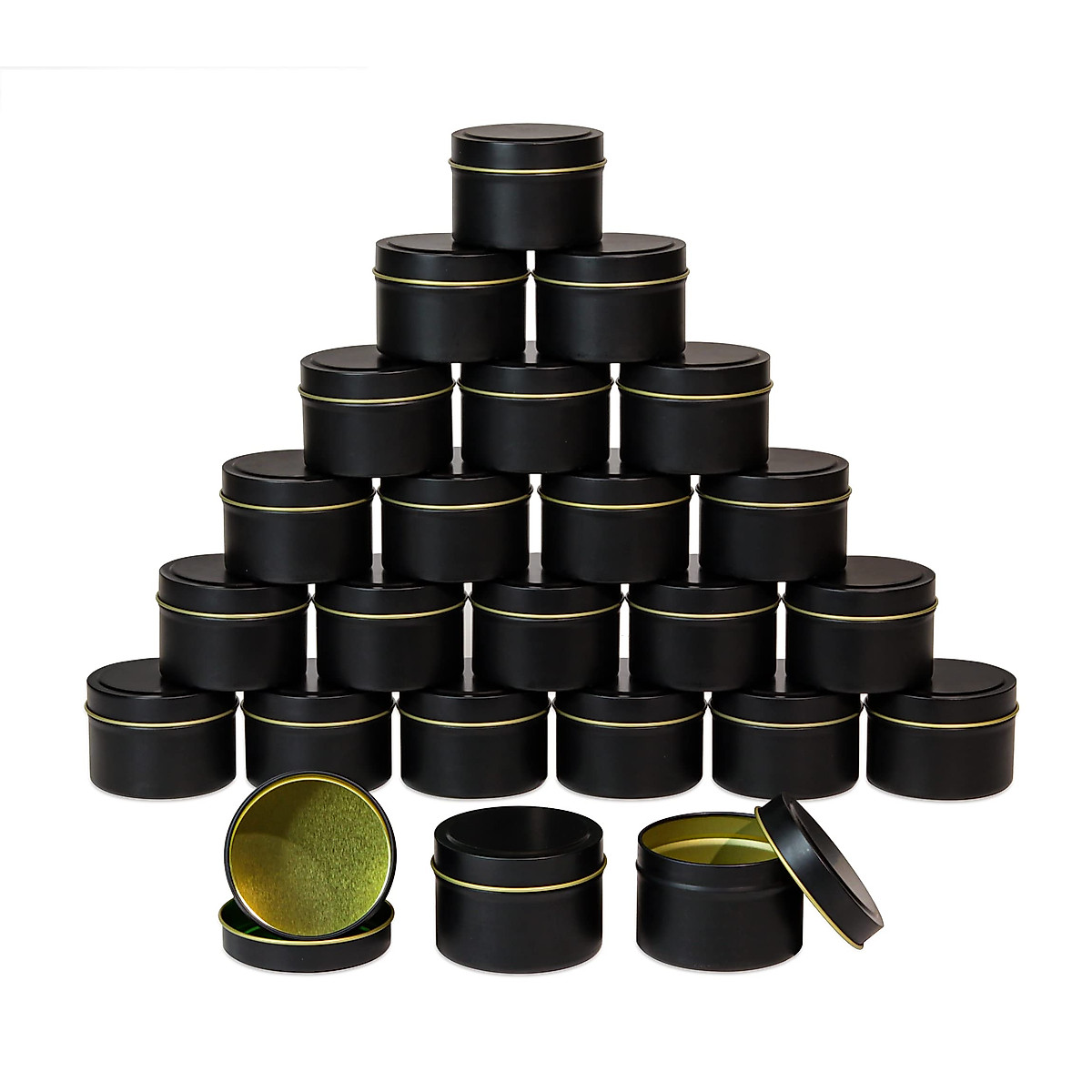 Black Candle Tins 4oz, Bulk Candle Making Tins 24 Piece Candle Containers, Wholesale Candle Jars for Candle Making - More Color Available (Black)