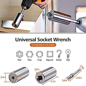 Flexible Drill Bit Extension Set & Universal Socket Tool, Bendable Drill Bit Extension, 3pcs Drill Bit Holder, 1/4 3/8 1/2" Universal Socket Adapter Set, 105° Right Angle Drill, Screwdriver Bit Kit