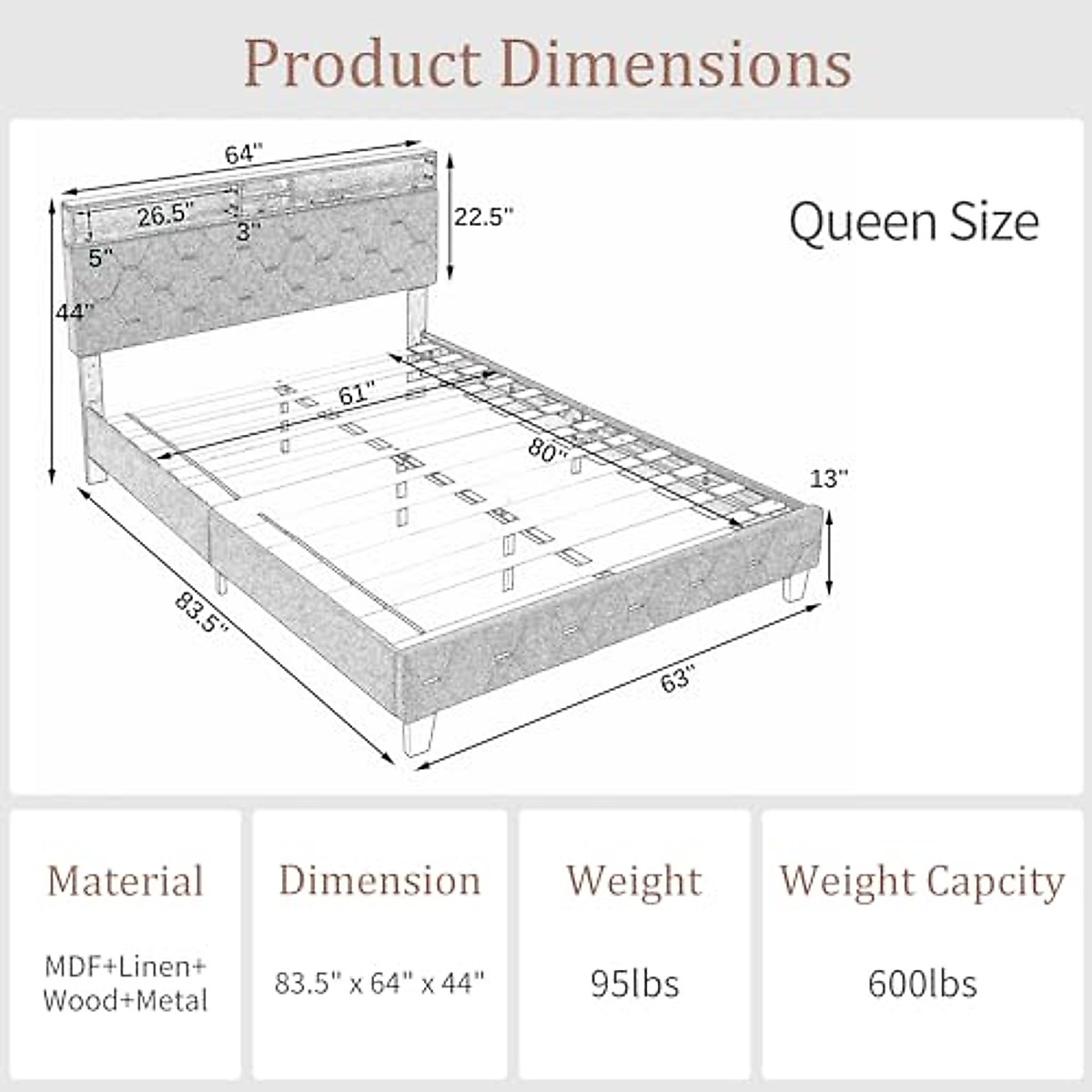 Haplized Queen Size Bed Frame with Storage, Shelf Upholstered Headboard, Platform Bed with Outlet & USB Ports, Wood Legs, No Box Spring Needed, Easy Assembly, Beige