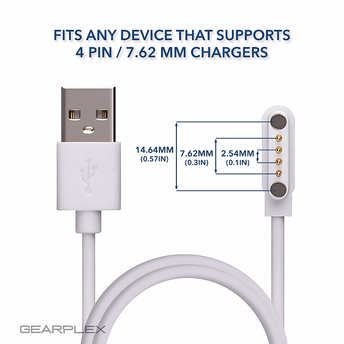 GEARPLEX Magnetic Smart Watch Charging Cable Compatible with Apple, Samsung, and Fitness Watches, Quick Charge USB Type-A, 7.62mm with 4-Pin Connections