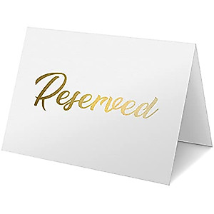 10 Pack Gold Reserved Table Signs for Wedding Party Restaurant - Double Sided Reserved Table Signs - Gold Reserved Signs for Tables - Gold Table Reserved Cards - White Paper Reserved Table Tent Card