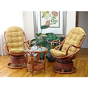 Lounge Swivel Rocking Rattan Wicker Java Chair Handmade w/Light Brown Cushion,Colonial Color