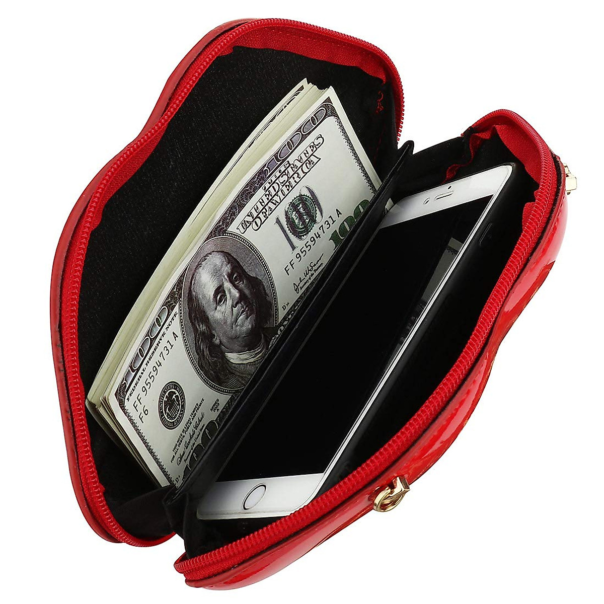 Women Leather Lips-shaped Evening Clutch Purses Crossbody Bags Vintage Banquet Handbag (Red)