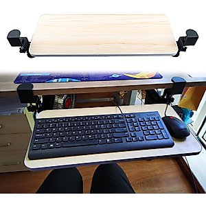 Keyboard Tray Stores Under Desk 4 Colours Wooden Keyboard Tray Storge Shelves Under Desk Sliding, Push-Pull Keyboard Shelf/Keyboard Mouse Support, Height Adjustable Keyboard Drawer Stand