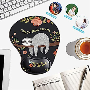 Ergonomic Mouse Pad with Wrist Support, Non Slip Mousepad with Lycra Cloth, Non-Slip PU Base Easy Typing Mouse Mat for Office, Computer, Laptop & Mac (Moon Baby Sloth)