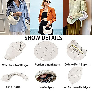 Women Kontted Woven Bag Handbag Hobo Bag Leather Woven Fashion Designer Ladies Clutch Purse Dumpling Shoulder Bag for Women (Caramel Brown)