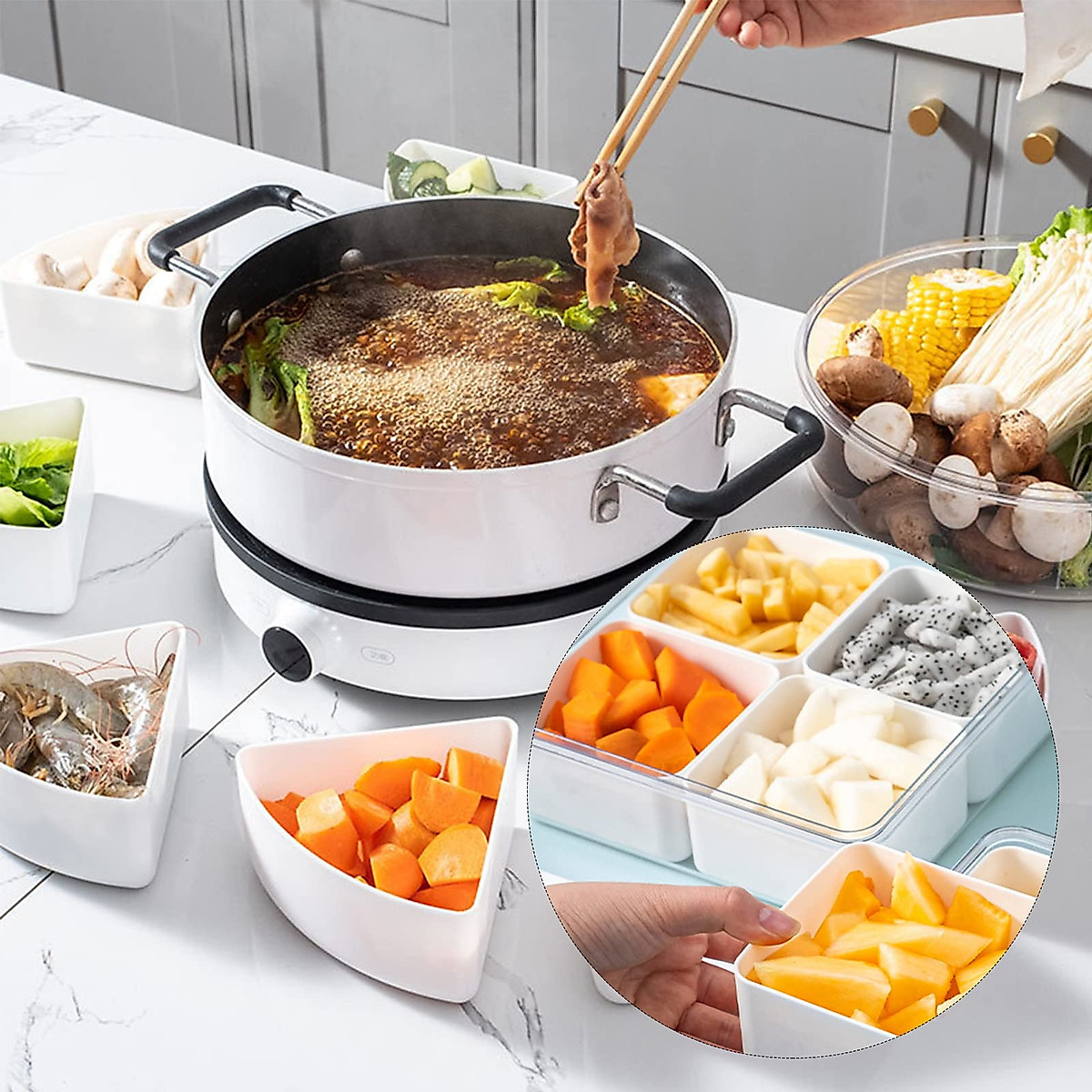 Divided Serving Dishes with Lid, Serving Tray with Lid, Round Divided Plates Storage Box, Sectional Serving Tray Removable Party Snacks Tray for Candies, Nuts, Veggies, Fruits and Appetizer (Type B)